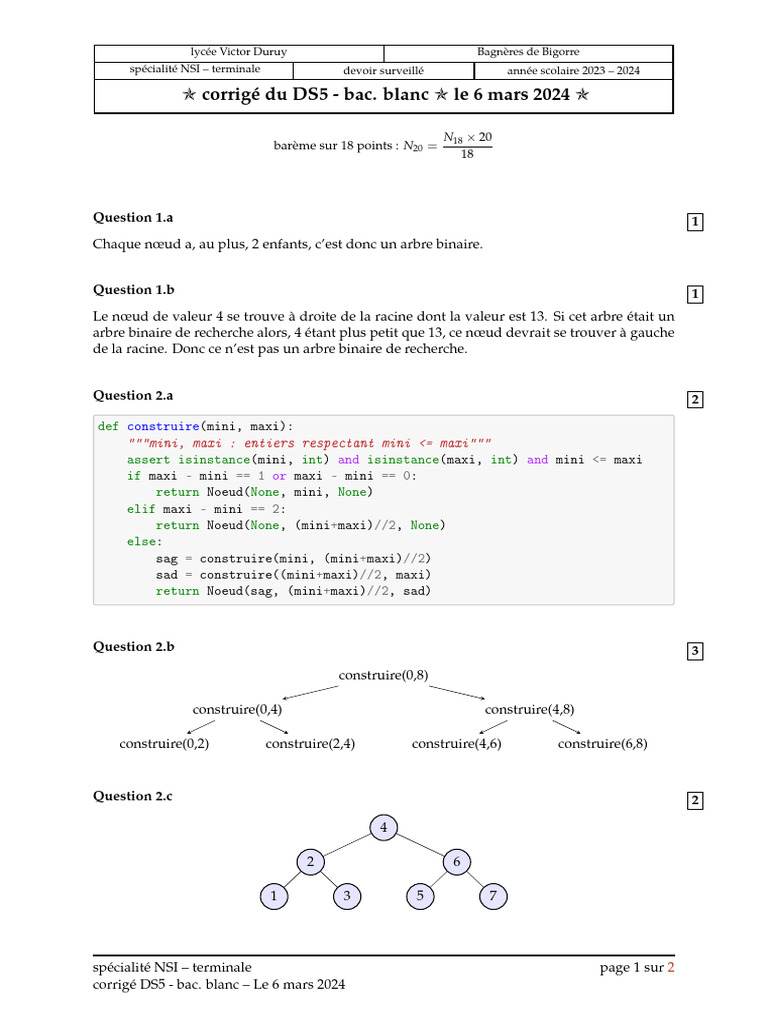 TNSI 2023-2024 DS05 Bacblanc Corrige | PDF | Algorithmes et structures de données