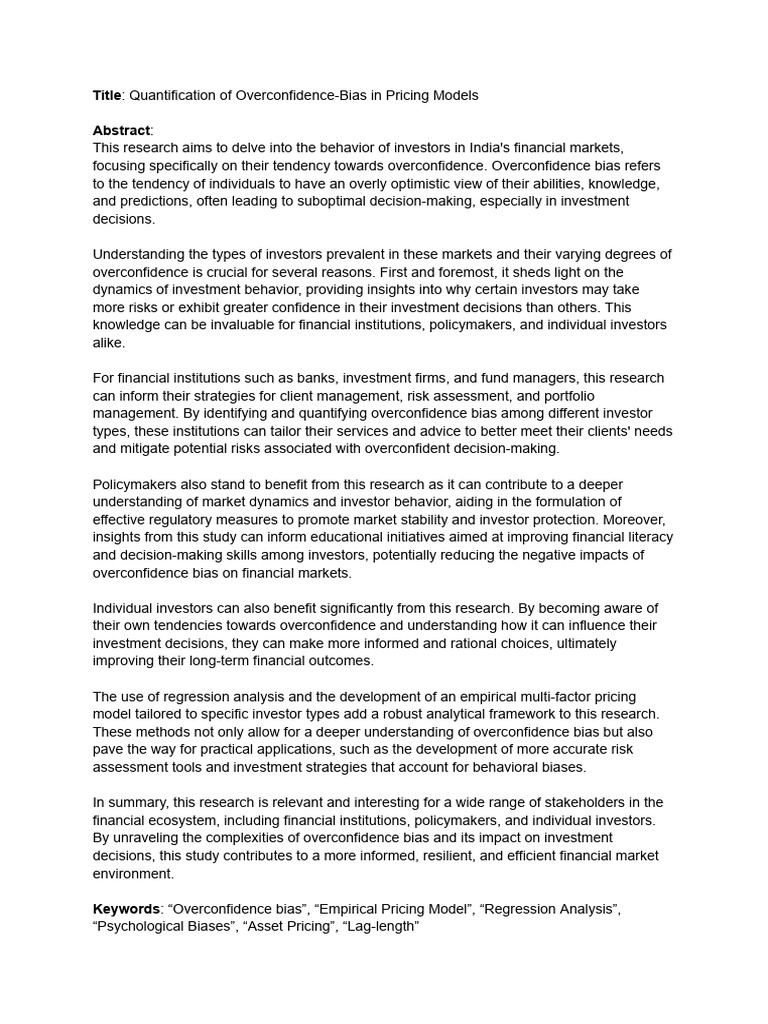 Quantification of Overconfidence-Bias in Pricing Models | PDF | Behavioral Economics | Statistics