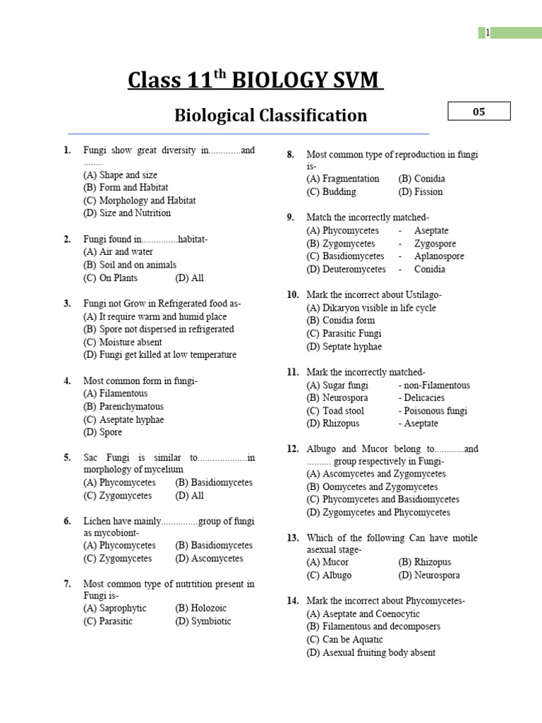 5 Biological Classification | PDF | Fungus | Spore