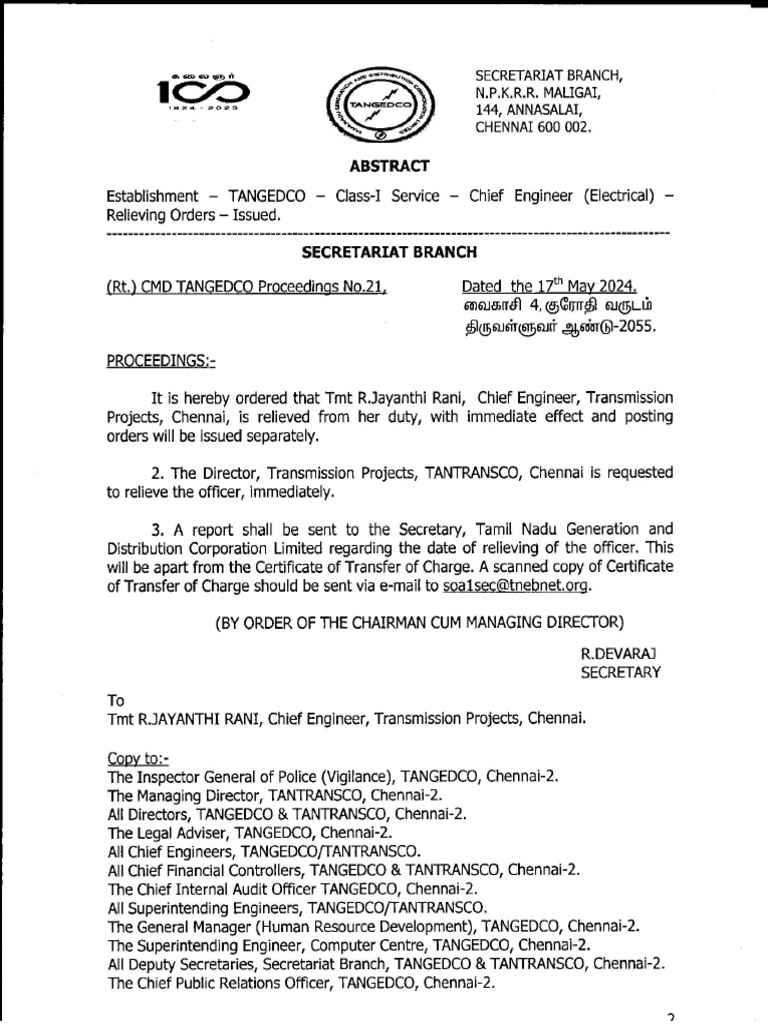 CE (Electrical) Releiving Orders Issued | PDF