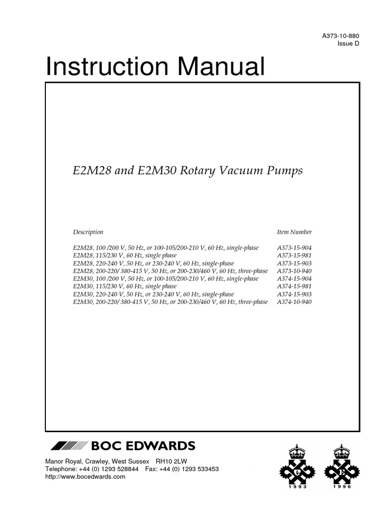 Edwards E2M28 To E2M30 Instruction Manual | PDF | Pump | Electrical Wiring