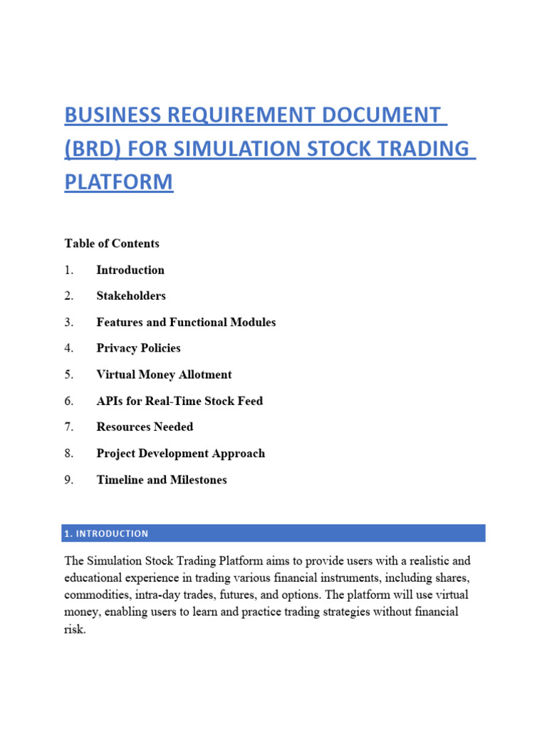Simulation Stock Trading Platform BRD | PDF | Cloud Computing | Futures ...