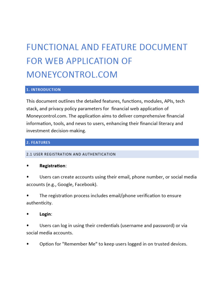 Functional and Feature Document For WEB Application of Moneycontrol | PDF | Authentication ...