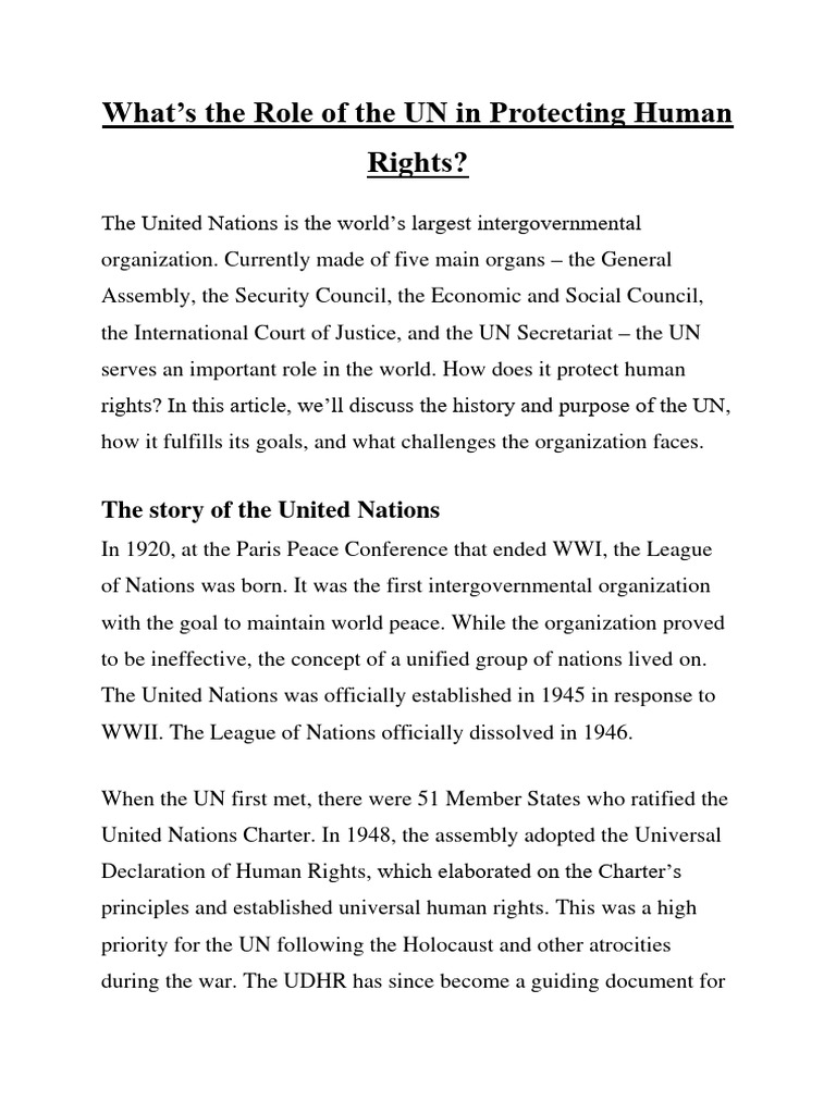 What's The Role of The UN in Protecting Human Rights | PDF ...