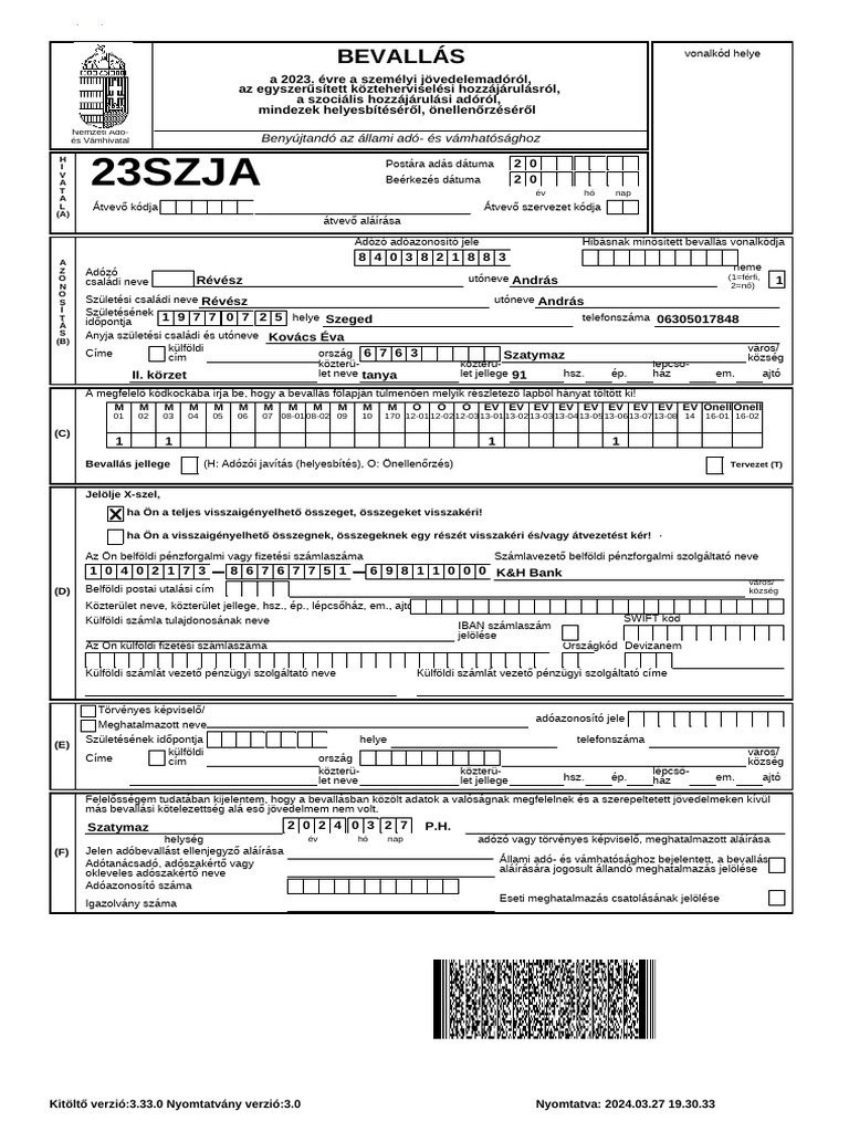 Szja Bevallás.2024 | PDF