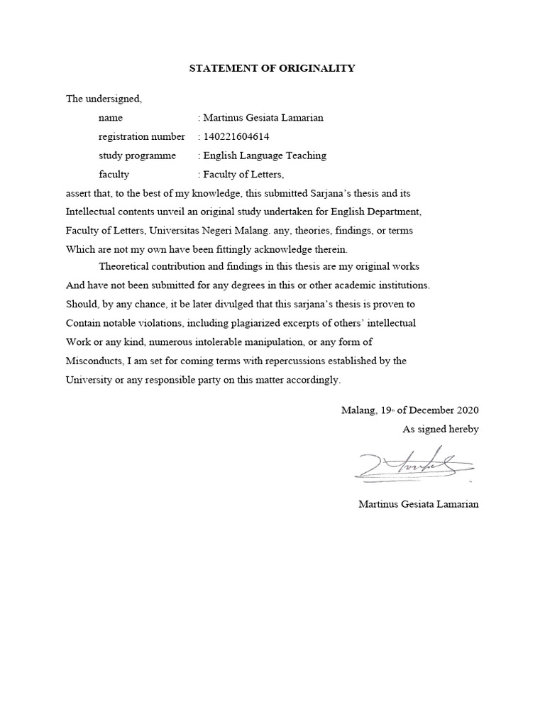 Statement of Originality | PDF