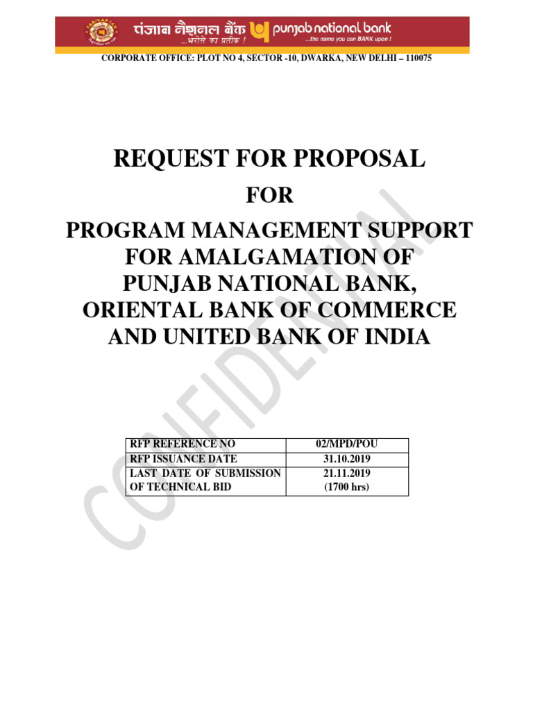 Request For Proposal For Program Management Support For Amalgamation of Punjab National Bank ...