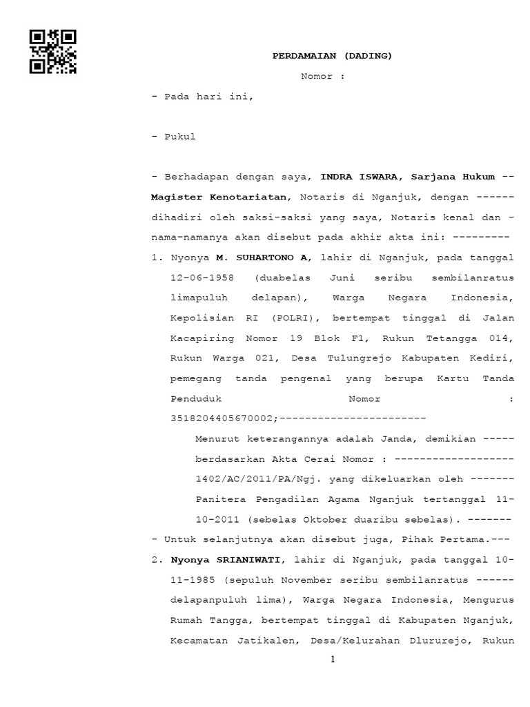 Akta Perdamaian Tanah Nganjuk | PDF