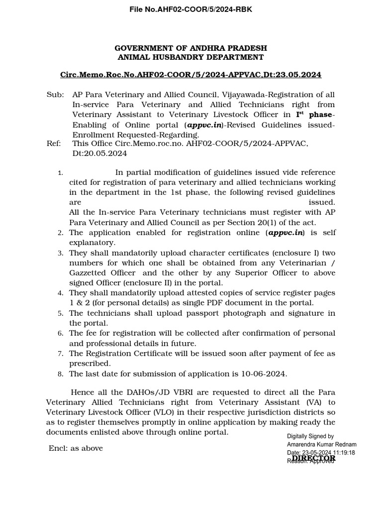 Revised Guidelines For Registration of para Veterinary Technicians ...