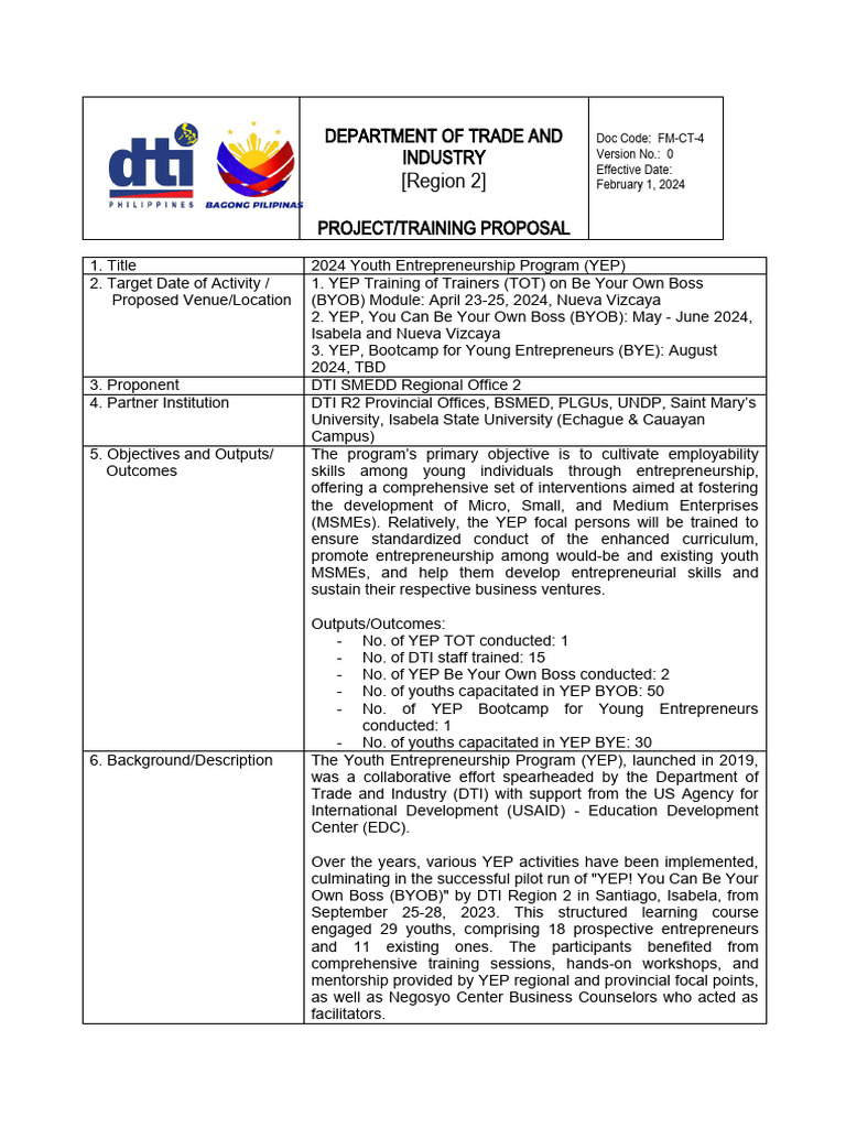 2024 YEP Project Proposal | PDF | Entrepreneurship | Business