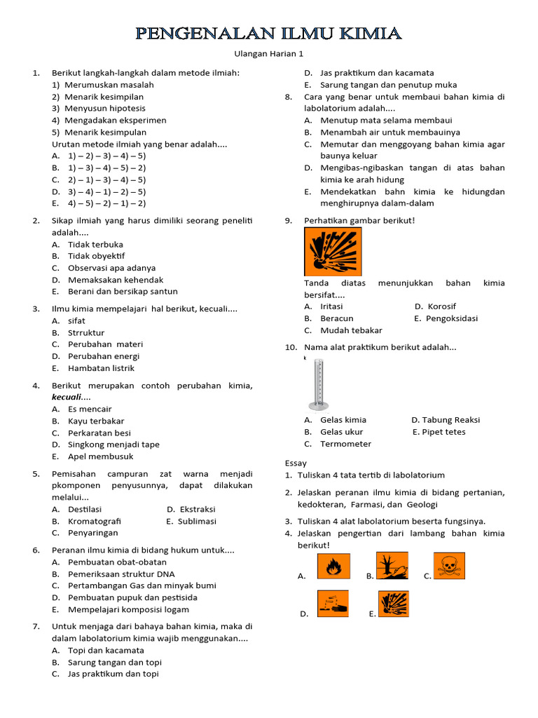 Soal Uh 1 Hakikat Ilmu Kimia X Ips | PDF