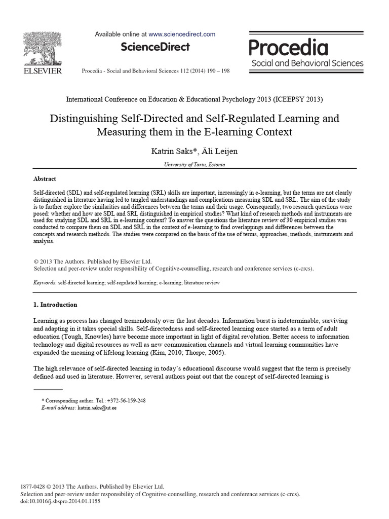 Distinguishing Self-Directed and Self-Regulated Learning and Measuring Them in The E-Learning ...