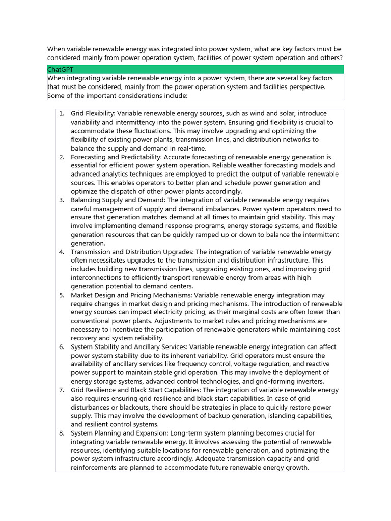 When Variable Renewable Energy Was Integrated Into Power System