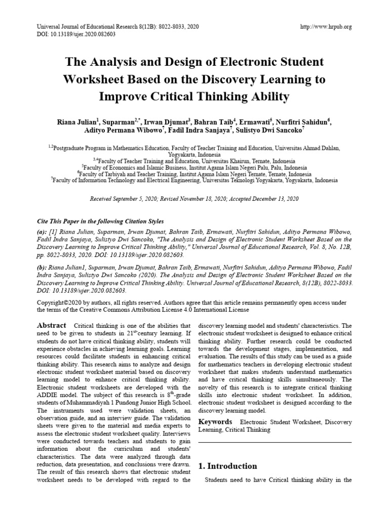 The Analysis and Design of Electronic Student Worksheet Based On The ...