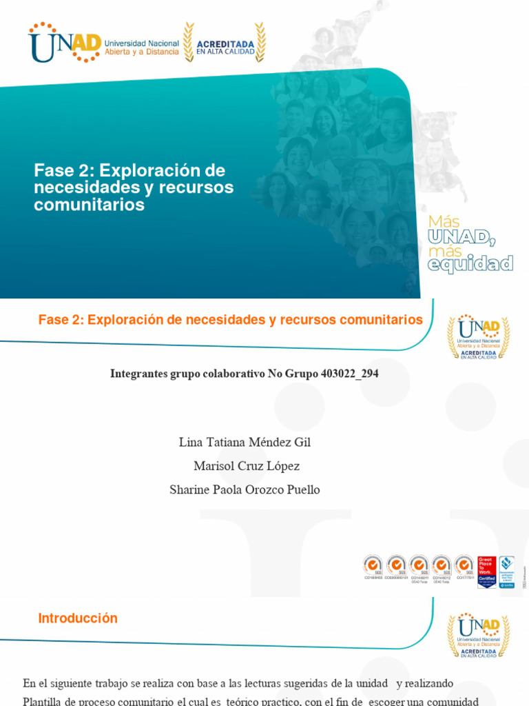 Fase 2 Exploración de Necesidades y Recursos Comunitarios | PDF ...