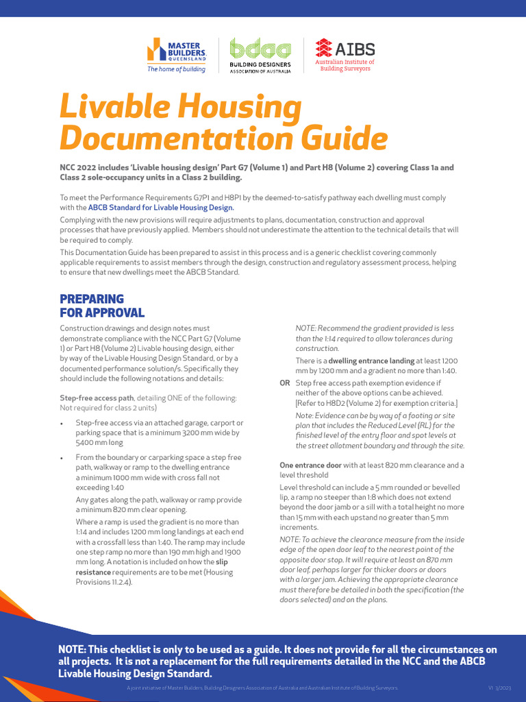Livable Housing Design Compliance Checklist | PDF | Door | Shower