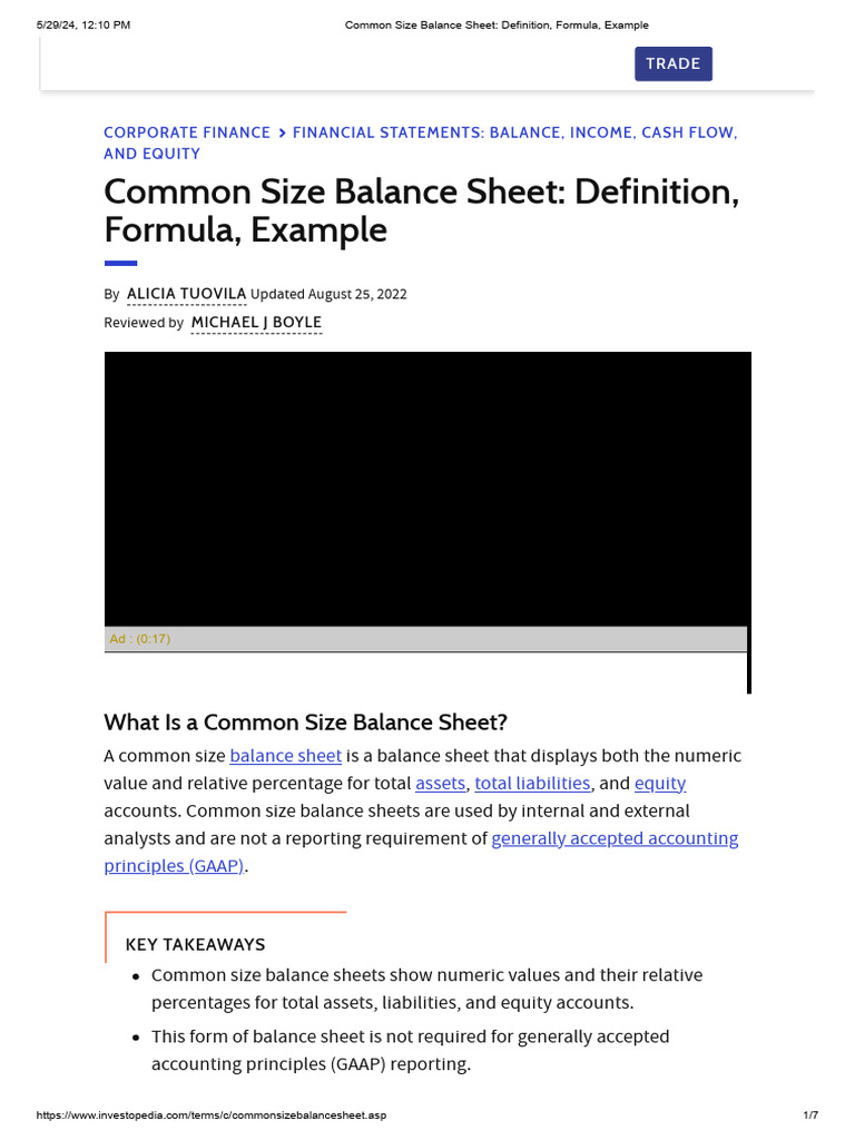 Common Size Balance Sheet - Definition, Formula, Example | PDF ...