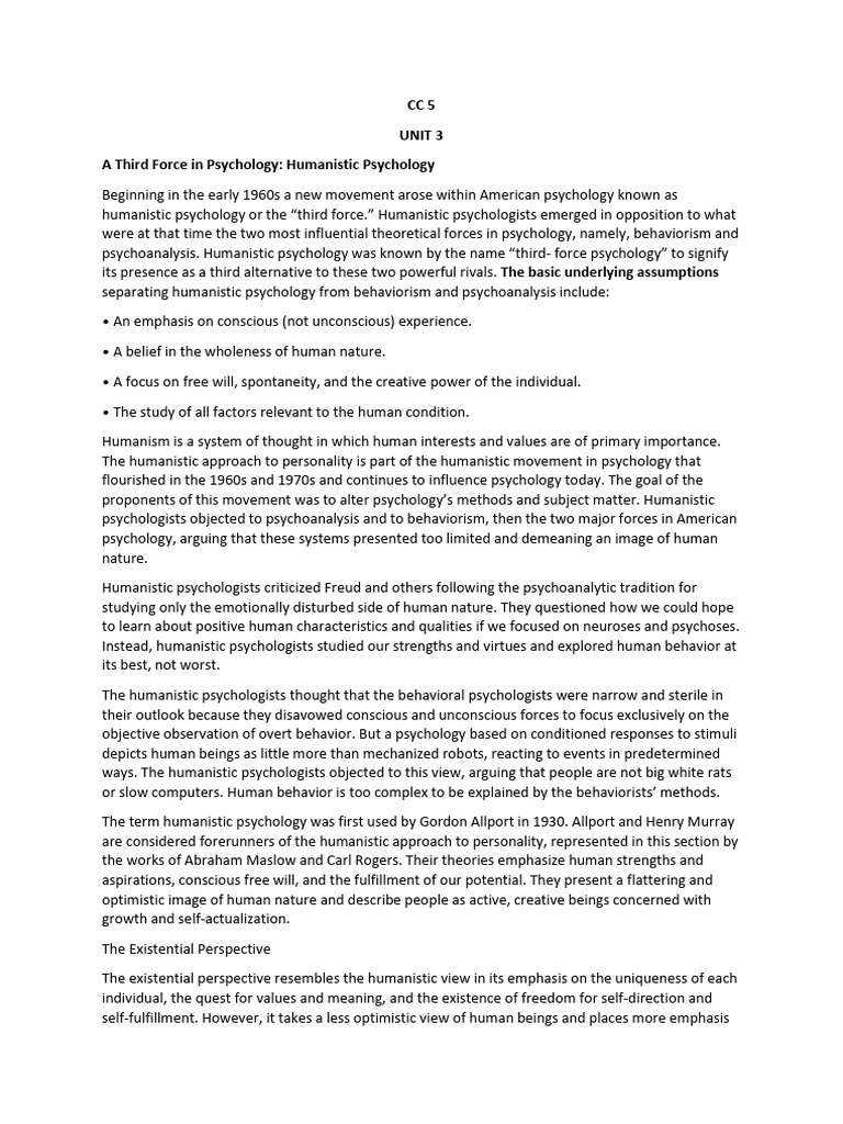 Humanistic and Existential Psychology | PDF | Humanistic Psychology ...