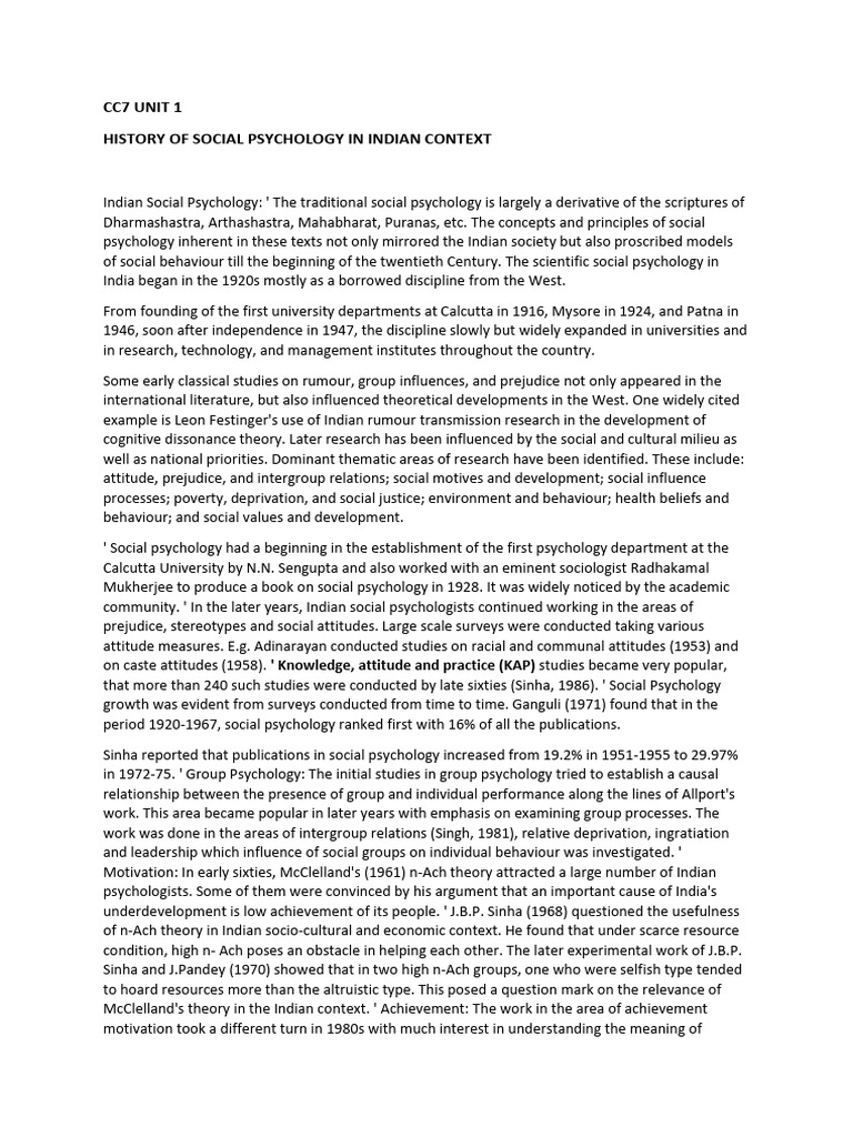 History of Social Psychology in India | PDF | Social Psychology ...