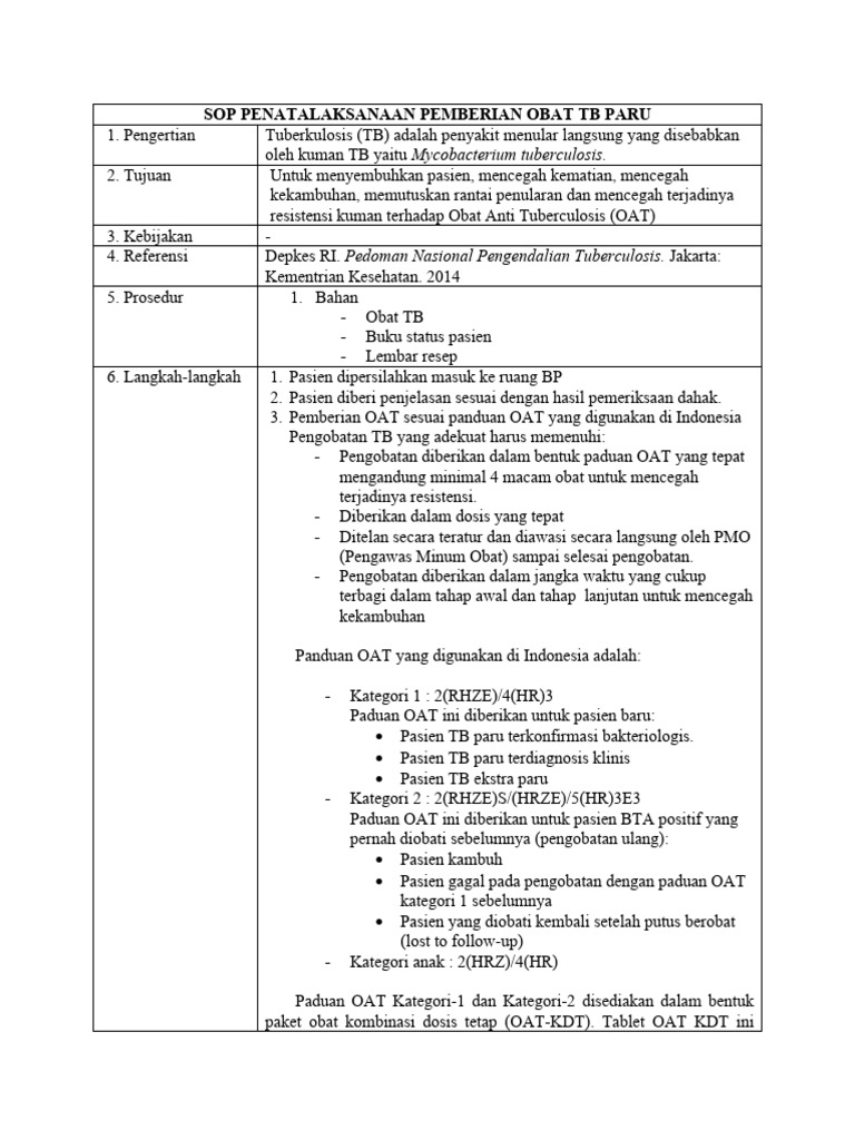 SOP Pemberian Obat TB Paru yang Efektif | PDF | Kesehatan Holistik ...