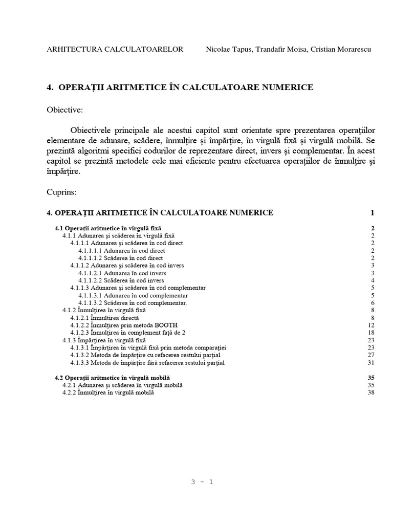 Operaţii Aritmetice În Calculatoare Numerice | PDF