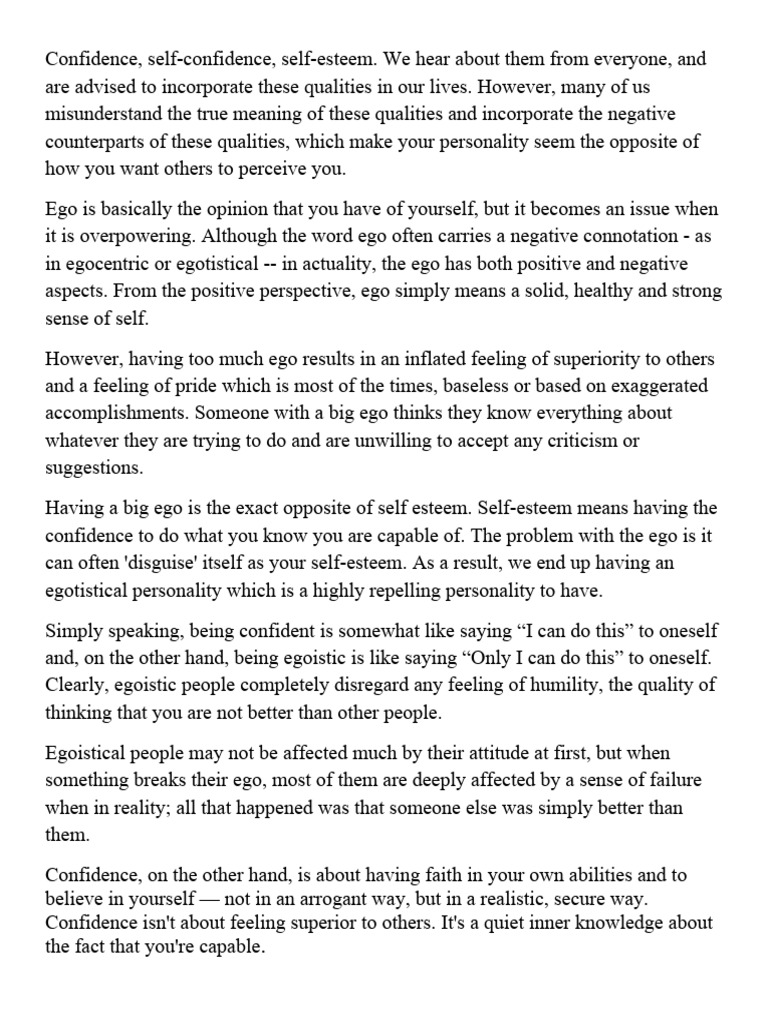 Confidence and Ego | Download Free PDF | Self Esteem | Psychological ...