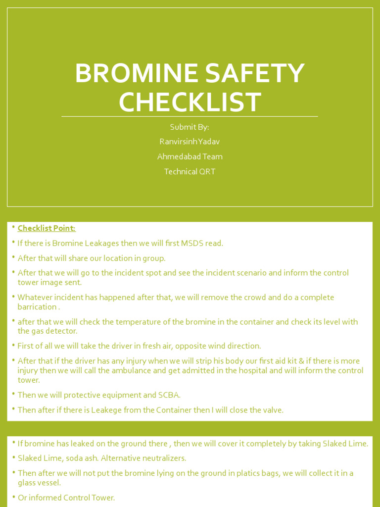 Bromine Safety Checklist | PDF | Technology & Engineering | History