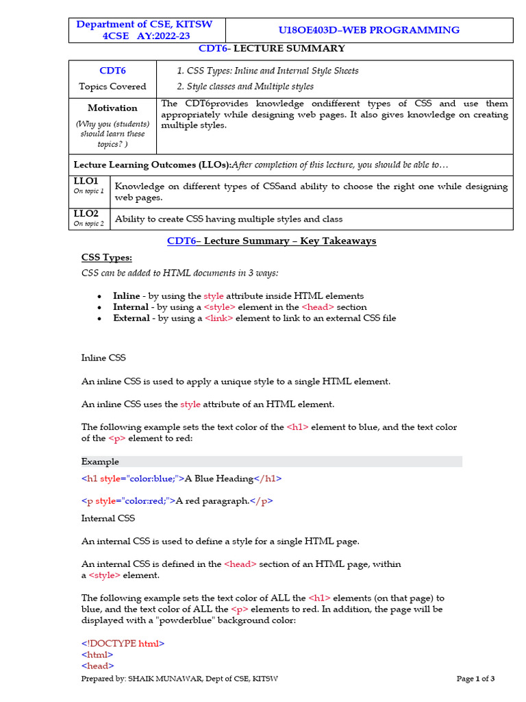 WP CDT6 Summary | PDF | Html | Html Element