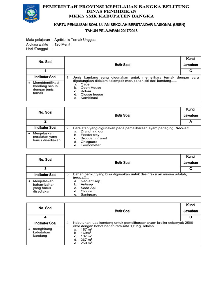 Kartu Penulisan Soal Ujian Sekolah Berstandar Nasional | PDF