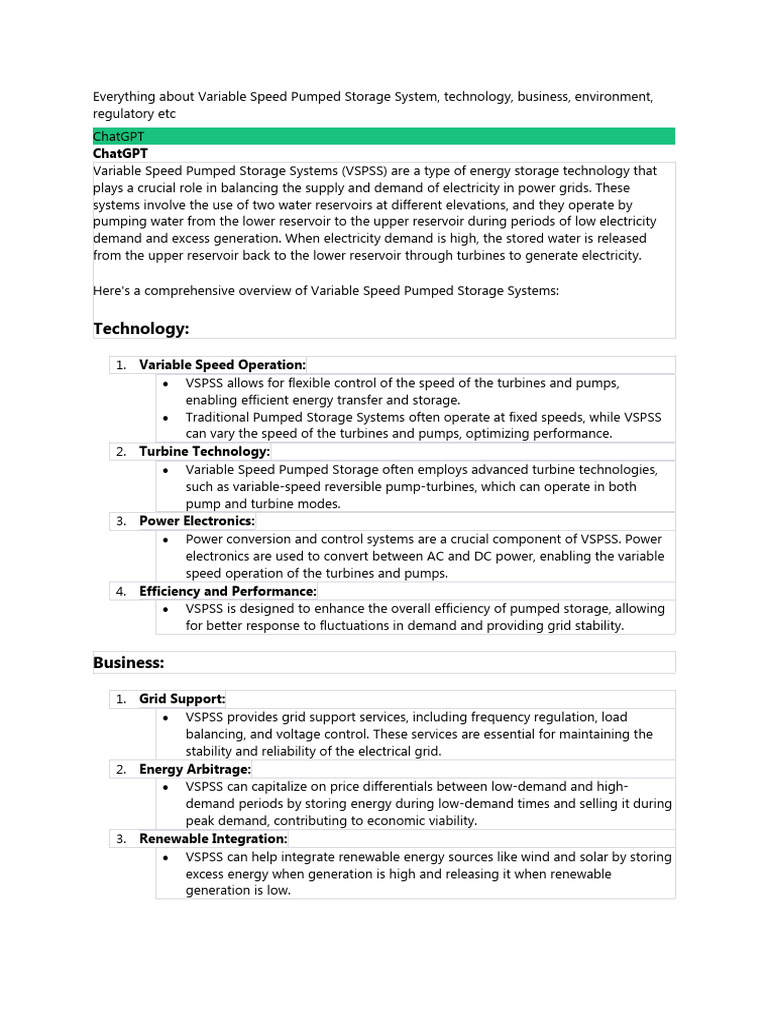 Everything About Variable Speed Pumped Storage System | PDF | Energy Storage | Electrical Grid