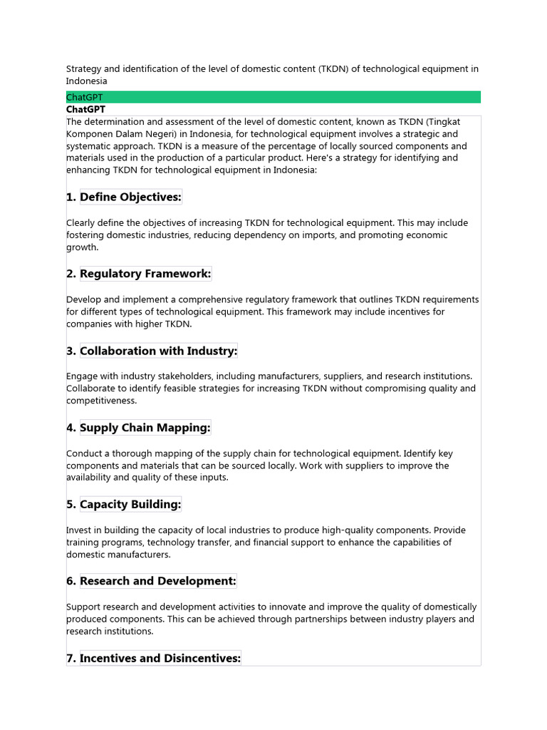 Strategy and Identification of The Level of Domestic Content | PDF ...