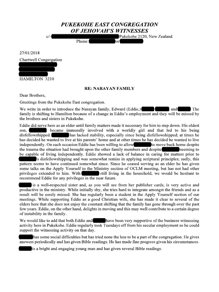 1 - Redacted - Letter From Pukekohe East Re Narayan Family 270118 | PDF