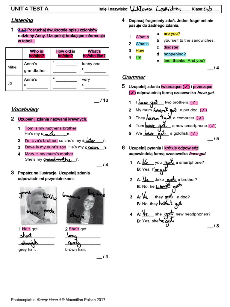 Brainy Kl4 Unit Test 4 A | PDF
