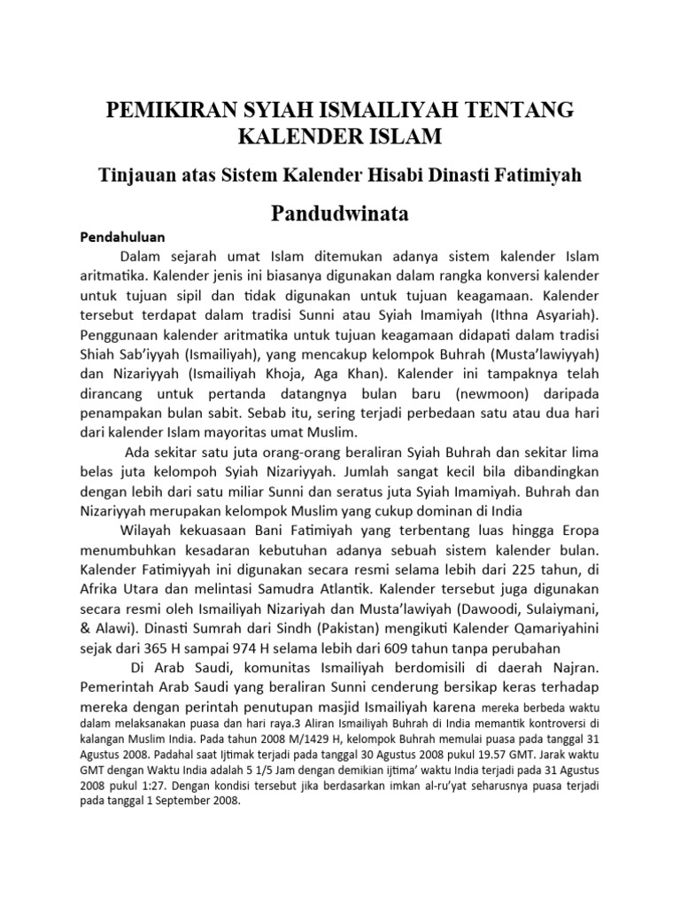 Pemikiran Syiah Ismailiyah Tentang Kalender Islam | PDF | Agama ...