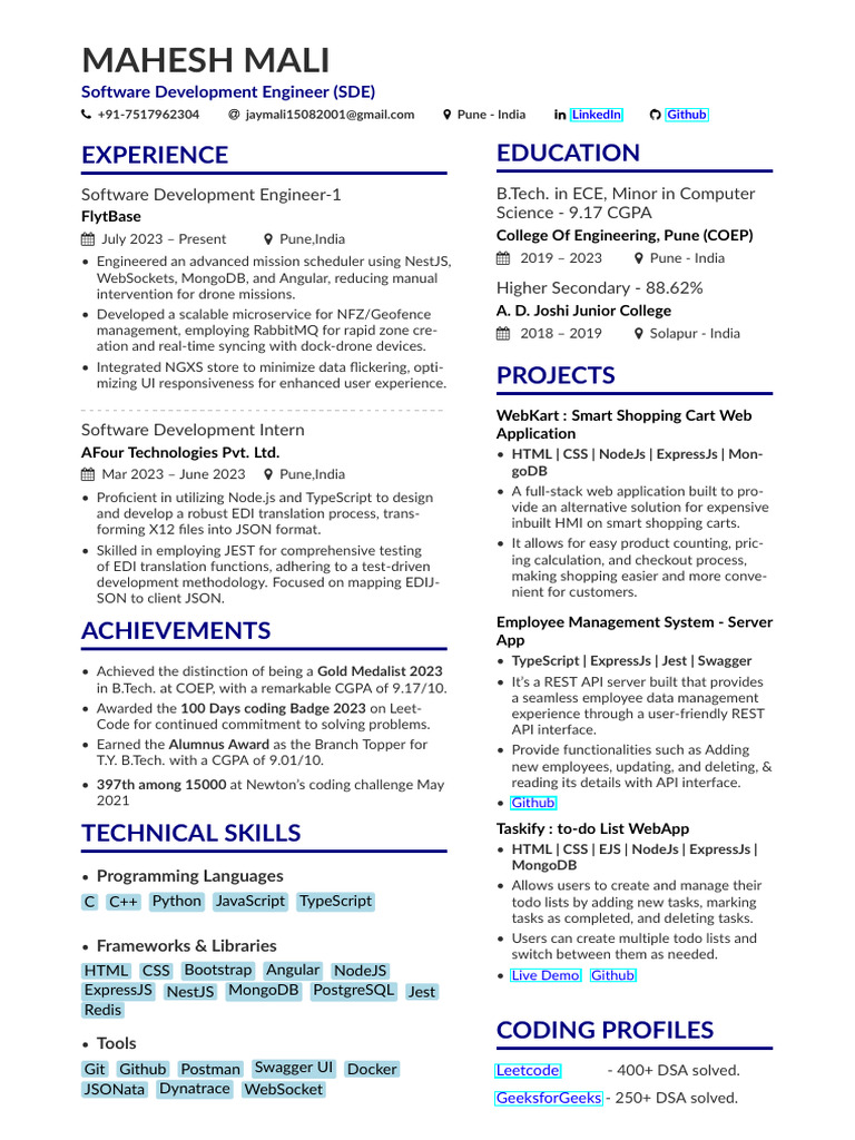Mahesh Mali Resume | Download Free PDF | Web Application | Systems Engineering