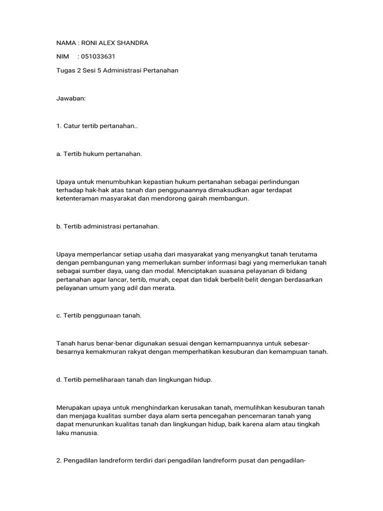 Tugas 2 Sesi 5 Administrasi Pertanahan | PDF | Hukum