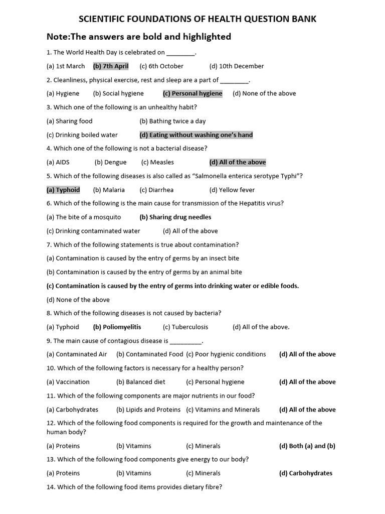 Scientific Foundations of Health Question Bank 230 231018 181032 | PDF ...