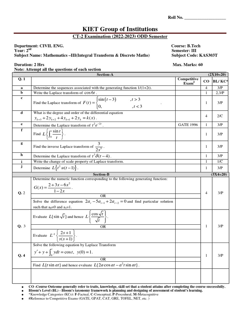 CT-2 Exam 2022-2023 - Final - . | PDF | Mathematics | Mathematical Analysis