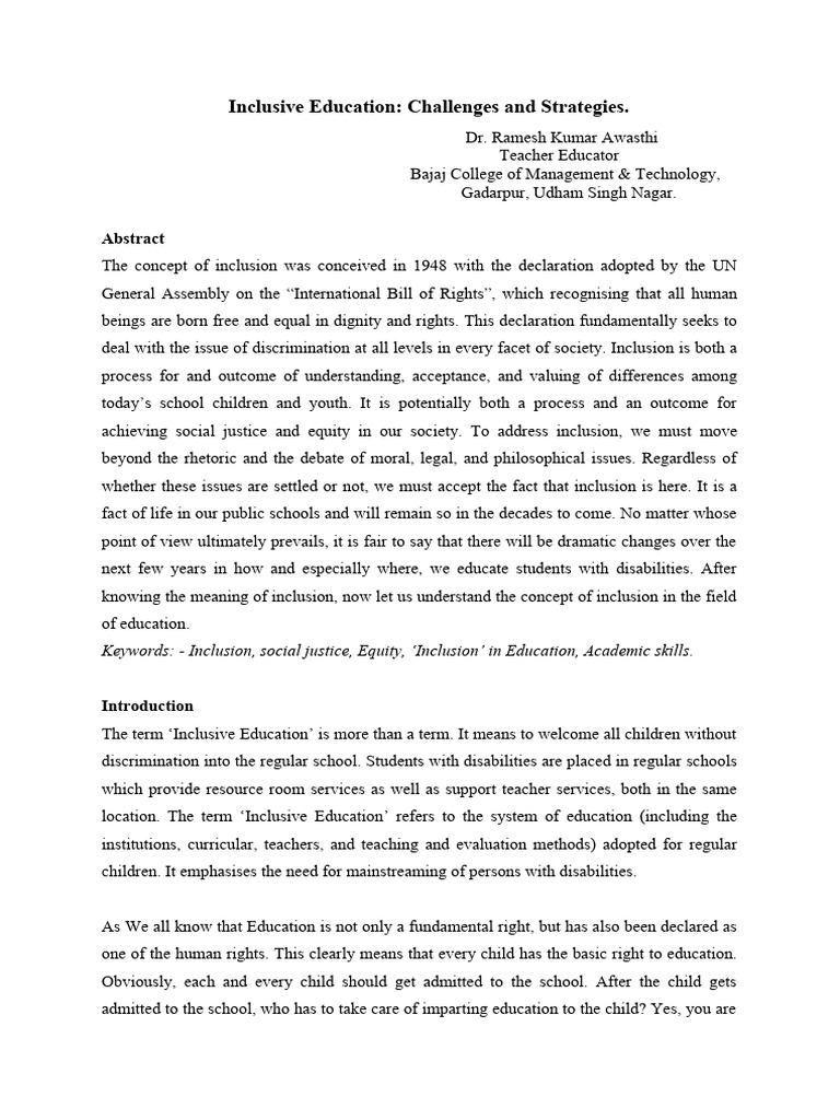 Inclusive Education Challenges and Strategies. | Download Free PDF ...