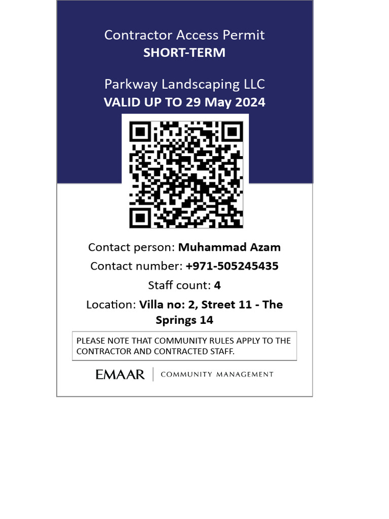 Contractor Access Permit for Parkway Landscaping | PDF