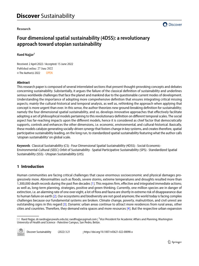 Four Dimensional Spatial Sustainability 4DSS A Revolutionary Approach ...