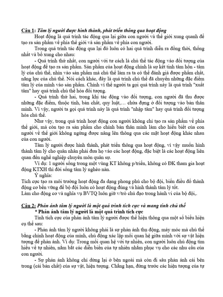 ĐỀ CƯƠNG TLH | PDF