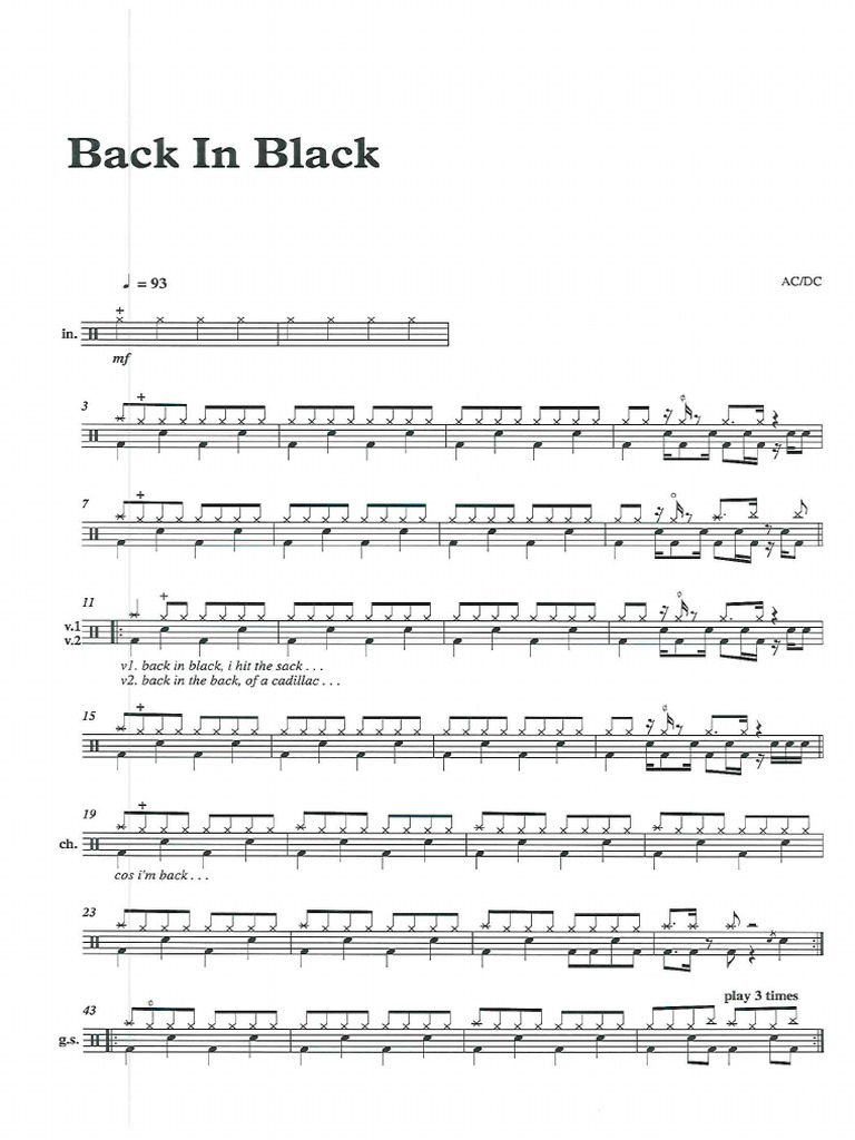 AcDc - Back in Black - Drum Score | PDF