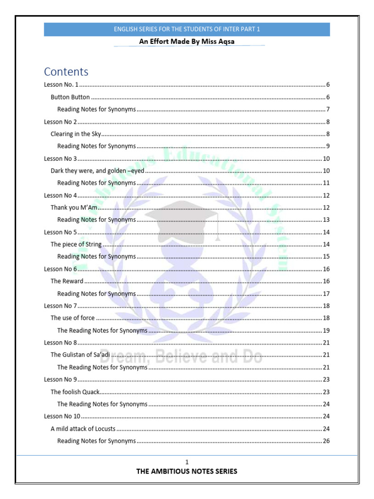 English Notes For FSC Part 1 | PDF | Plough
