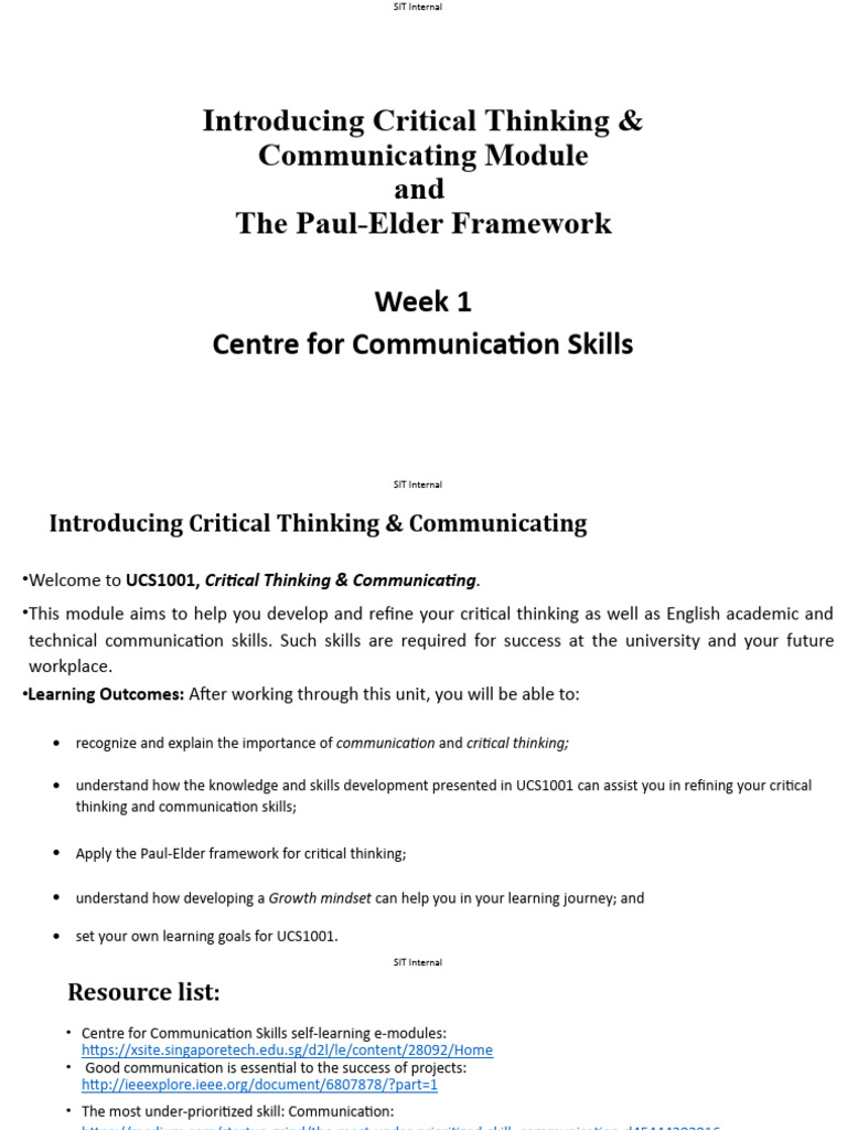 Week1a&1b-Introducing Critical Thinking - Communicating Module and The Paul-Elder Framework ...