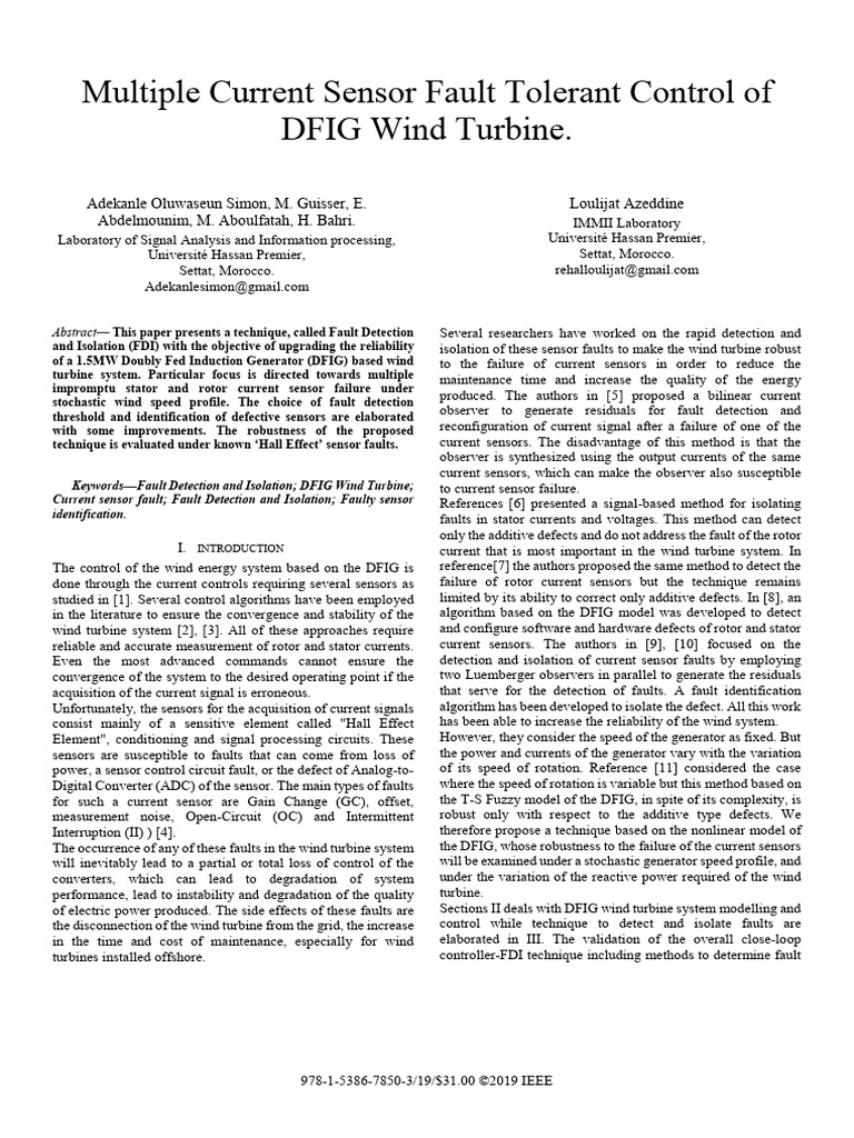 2019 Multiple Current Sensor Fault Tolerant Control Of Dfig Wind Turbine Pdf Electricity
