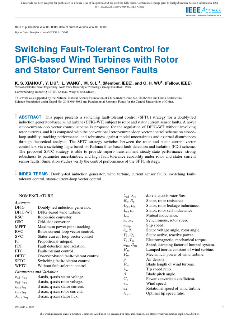 2019 Switching Fault Tolerant Control For Dfig Based Wind Turbines With