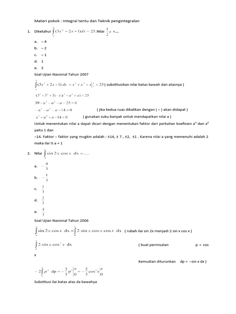 Pembahasan Integral (Teknik Pengintegralan) | PDF