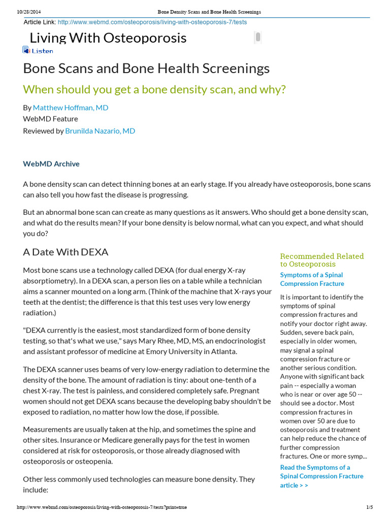 Bone Density Scans and Bone Health Screenings | PDF | Osteoporosis | Bone