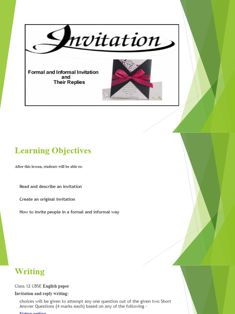 Invitation Writing Guide for Class 12 | PDF | Human Communication ...